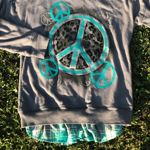 Justice | Shirts & Tops | Peace Sign Retro Top With Faux Plaid ...
